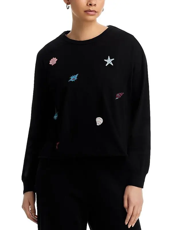 Aqua Emma Seashell Long Sleeve Tee - Black