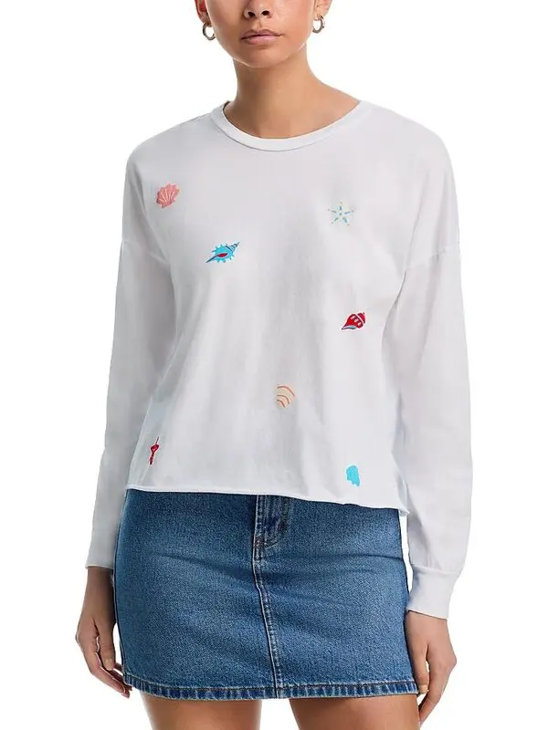 Aqua Seashell Long Sleeve Tee - White