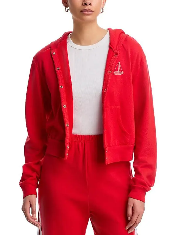 Aqua Sailboat Snap Front Hoodie - Red