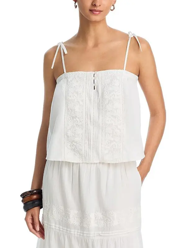 Aqua Embroidered Cotton Top - White Pearl