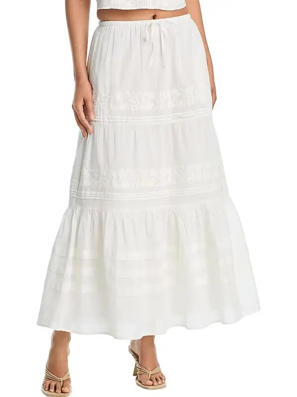 Aqua Mila Embroidered Pintucked Maxi Skirt - White Pearl