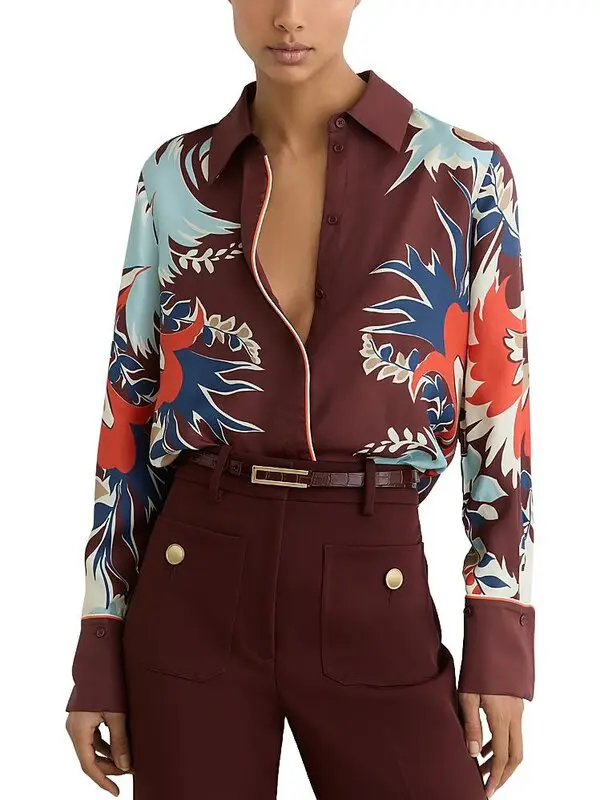 REISS Lia Printed Shirt - Burgundy