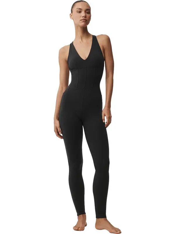 Alo Yoga Airbrush Sparks Fly Corset Onesie - Black