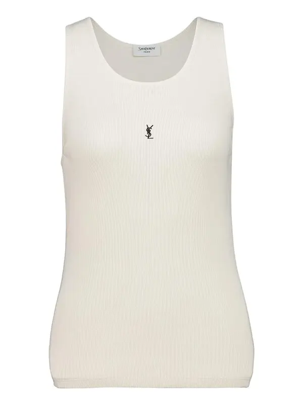 Saint Laurent Cassandre Embroidered Cotton Tank Top - White