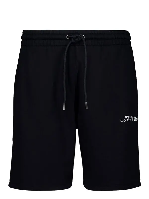 Off-White Cotton Shorts With Graphic Detail - Black