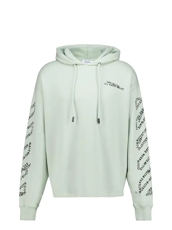 Off-White Cotton Hooded Sweatshirt With Arrow Graphic - Green