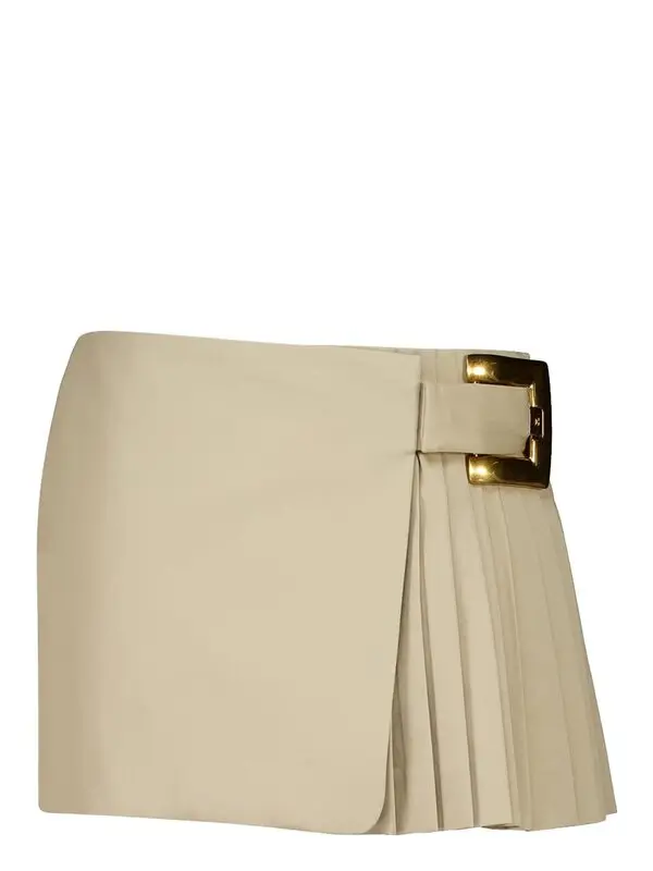 Balmain Cotton Gabardine Mini Skirt With Anthem Buckle - Beige