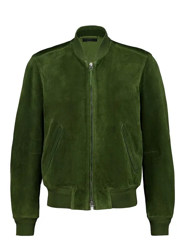 TOM FORD Chive Perforated Cashmere Suede Bomber - Green