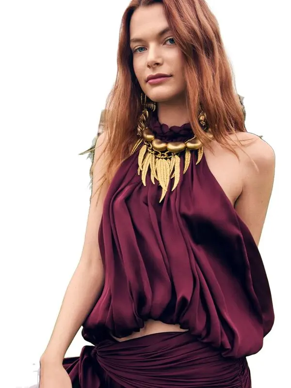 Zimmermann Luna Billow Halter Top - Burgundy