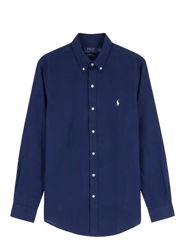 Polo Ralph Lauren Linen Shirt With Embroidered Logo On The Front - Blue