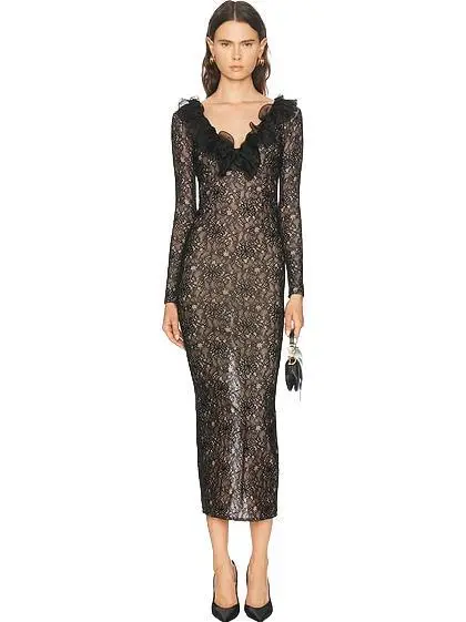 Alessandra Rich Long Sleeve Lace Dress - Black