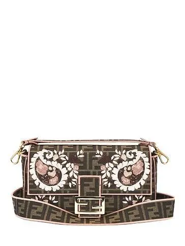 Fendi Zucca Embroidered Baguette Shoulder Bag - Brown