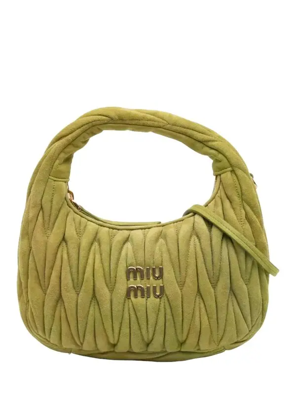 Miu Miu 2010-2025 Mini Matelasse Suede Wander Satchel - Green
