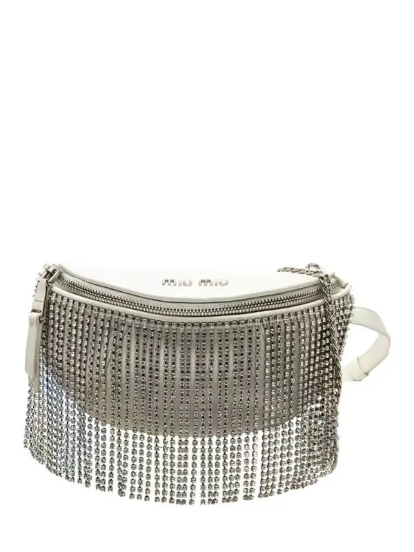Miu Miu Nappa Crystal Fringe Convertible Belt Bag Satchel - White
