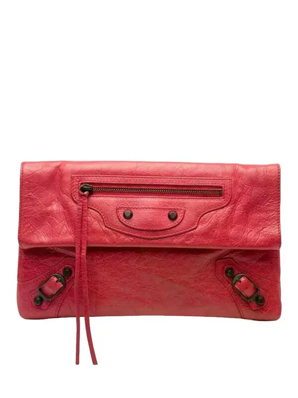 Balenciaga 2012 Lambskin Motocross Classic Envelope Clutch - Red