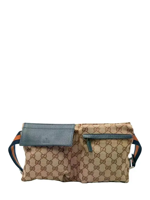 Gucci Gg Canvas Web Double Pocket Belt Bag - Brown