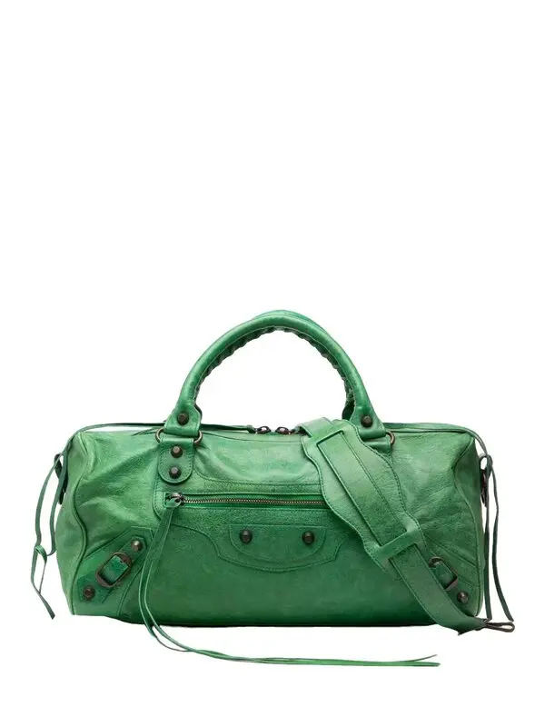 Balenciaga 2010-2025 Maxi Lambskin Motocross Twiggy Satchel - Green