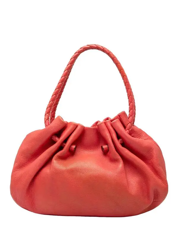 Bottega Veneta 2012-2025 Leather Intrecciato Braided Handle Hobo Bag - Red