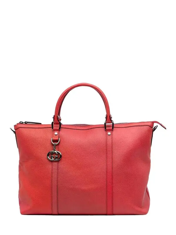 Gucci Leather Gg Charm Satchel - Red