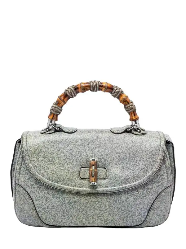 Gucci Large Leather Bamboo Top Handle Satchel - Grey