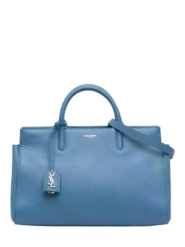 Saint Laurent Small Grained Calfskin Cabas Rive Gauche Satchel - Blue