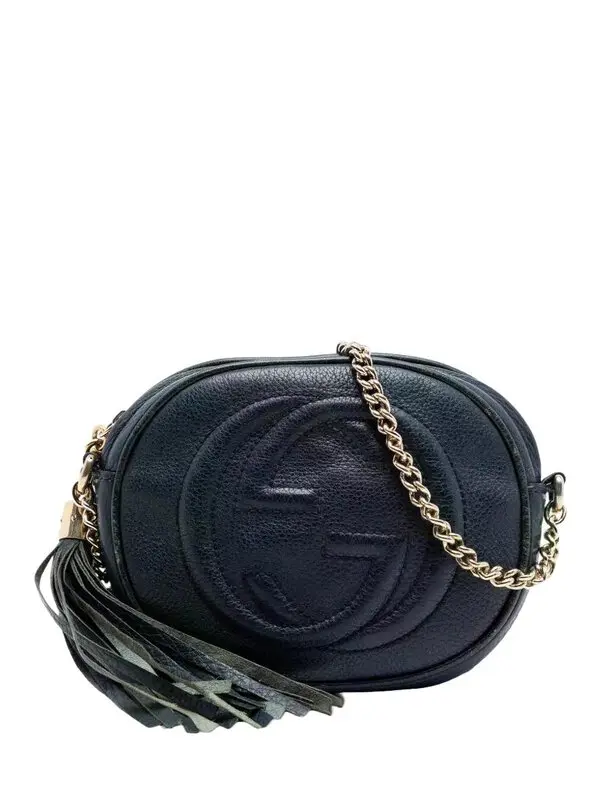 Gucci Mini Pebbled Calfskin Soho Chain Crossbody Bag - Blue