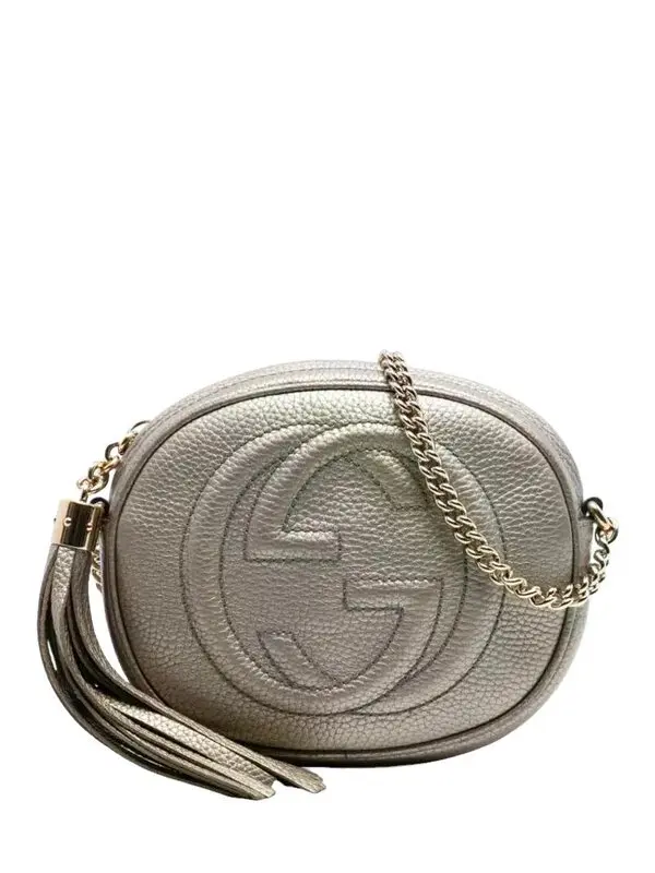 Gucci 2016-2026 Mini Metallic Pebbled Calfskin Soho Chain Crossbody Bag - Silver