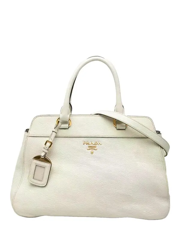 Prada 2013-2025 Vitello Daino Open Convertible Tote Satchel - White