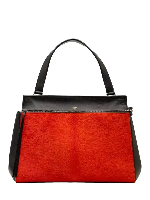 Celine 2012 Medium Bicolor Leather And Pony Hair Edge Handbag - Black