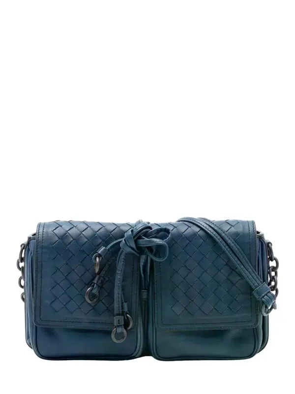Bottega Veneta Nappa Intrecciato Double Pocket Flap Crossbody Bag - Blue