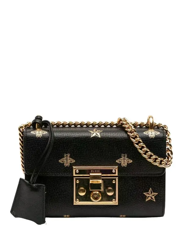 Gucci Leather Bee Star Padlock Crossbody Bag - Black