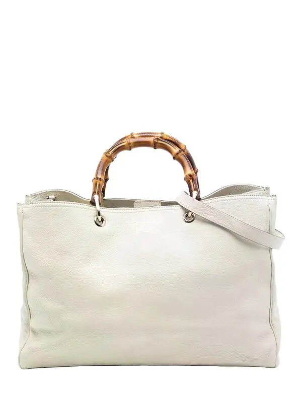 Gucci 2016-2025 Large Calfskin Bamboo Shopper Satchel - White