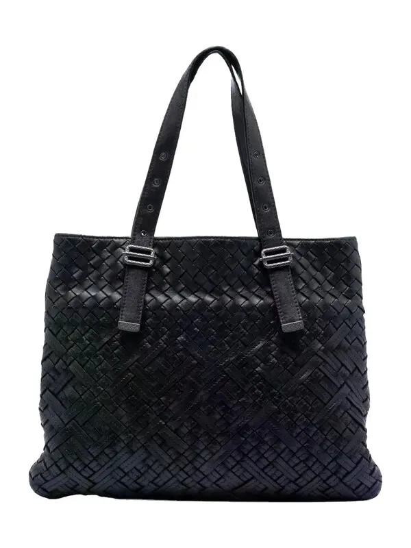 Bottega Veneta Nappa Intrecciato Belted Flat Tote Bag - Black