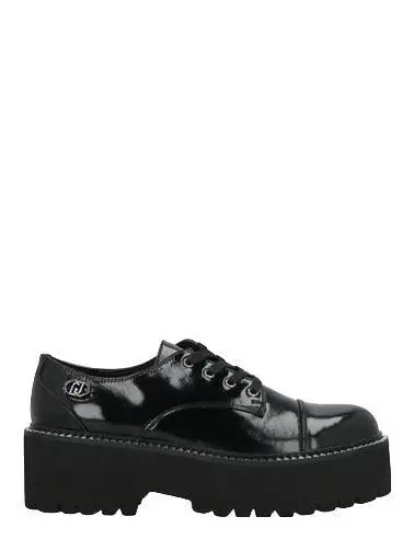 LIU •JO Lace-up Glossed Leather Shoes - Black