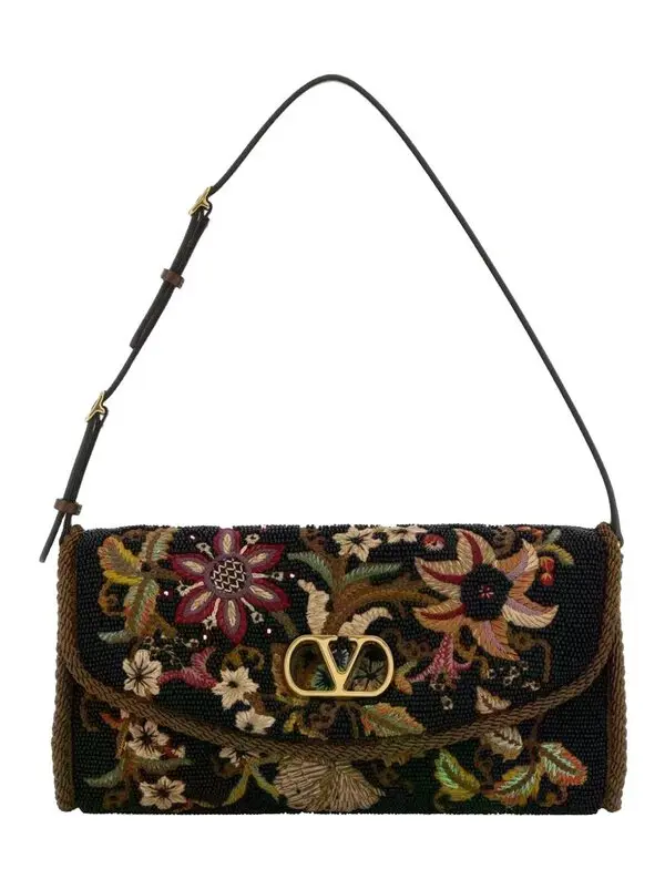 Valentino Garavani Devain Embroidered Shoulder Bag - Black