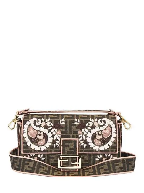FWRD RENEW Fendi Zucca Embroidered Baguette Shoulder Bag - Brown