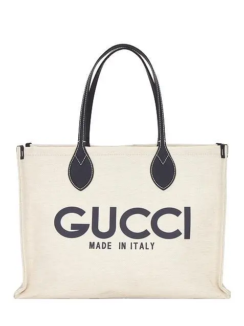 FWRD RENEW Gucci Logo Tote Bag - Beige