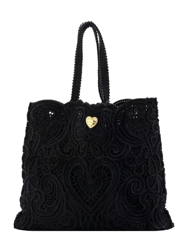 Dolce & Gabbana Beatrice Crochet Lace Jacquard Large Tote Bag - Black