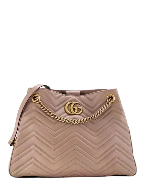 Gucci Gg Marmont Chain Tote Matelasse Leather Medium Shoulder Bag - Neutrals