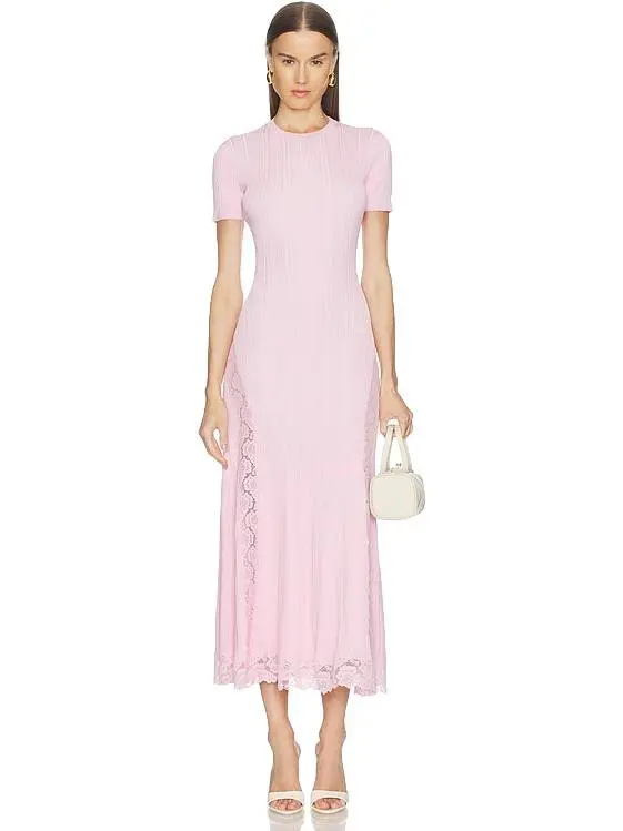 SELF-PORTRAIT Knit Lace Insert Midi Dress - Pink