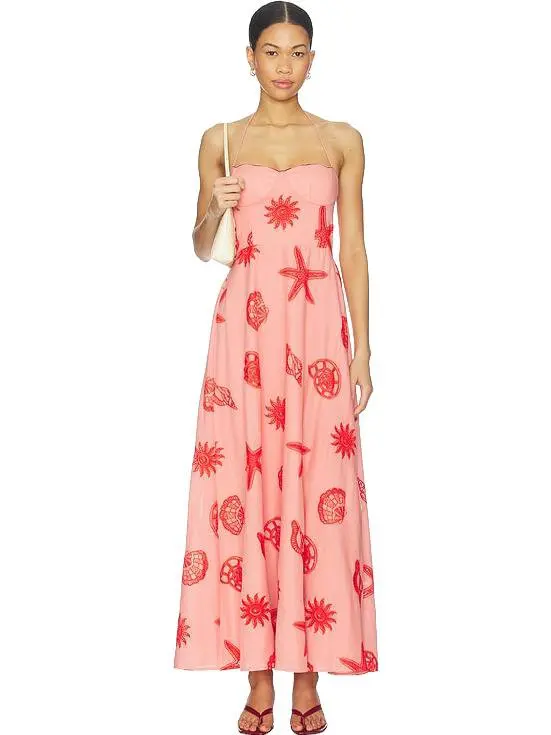 Saylor Cassia Embroidered Halterneck Dress - Pink Rose