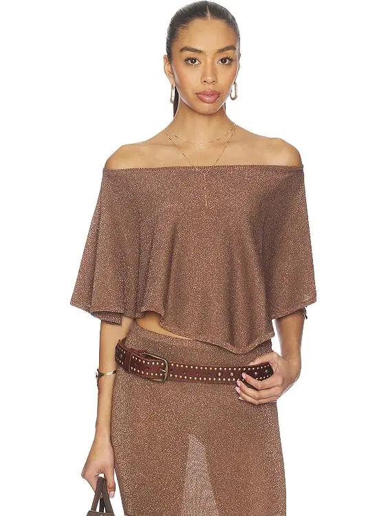 Superdown Shelly Off Shoulder Top - Brown Metallic