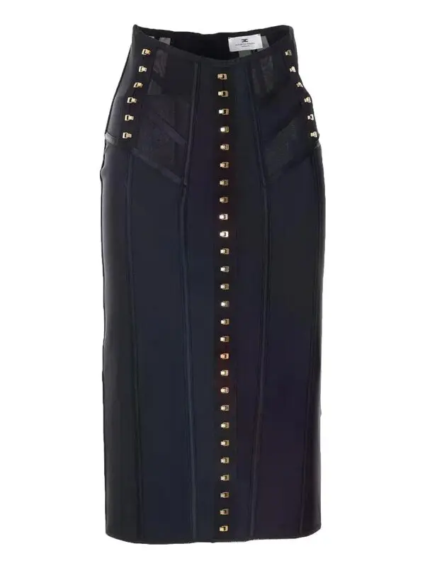 Elisabetta Franchi Midi Skirt With Hook Detailing - Black