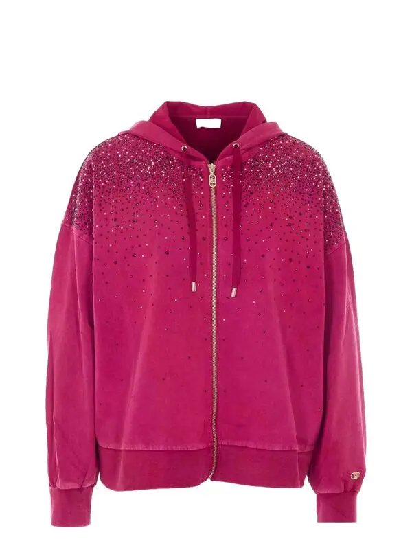 Liu Jo Hooded Sweatshirt With Gemstone Embellishments - Pink