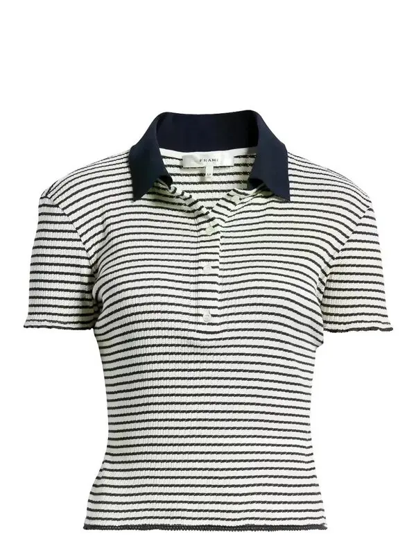 FRAME Striped Knit Polo Top - White