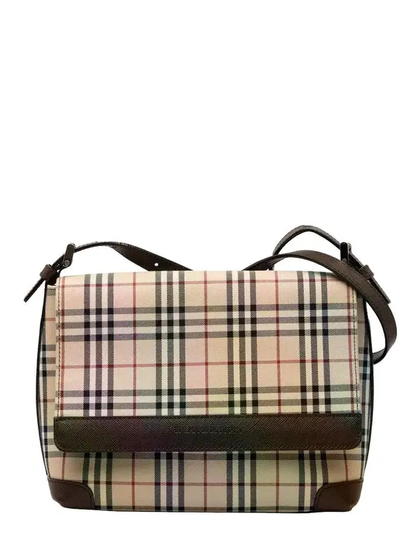 Burberry House Check Canvas Flap Crossbody Bag - Brown