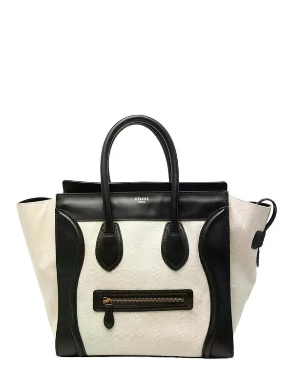 Celine 2011 Mini Bicolor Canvas And Leather Luggage Tote Handbag - Brown