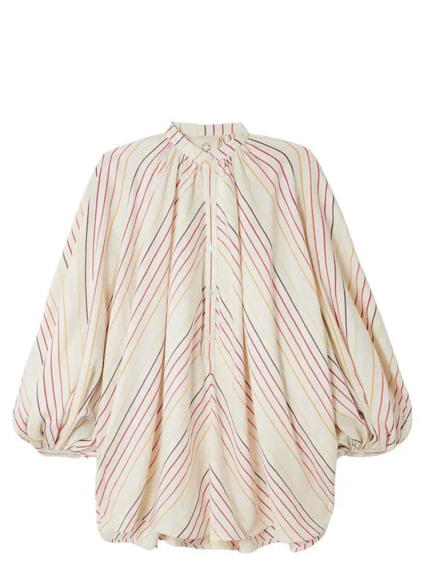 MARRAKSHI LIFE Touareg Oversized Striped Cotton Mini Dress - Neutrals