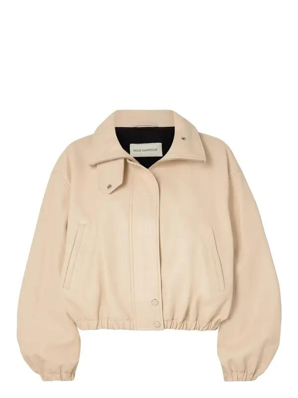 Nour Hammour Pia Textured-leather Jacket - Neutrals