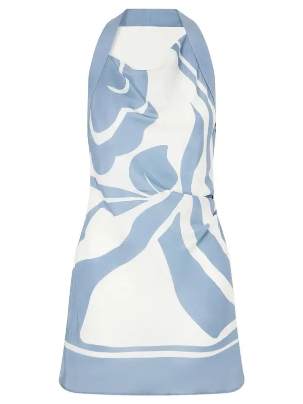 SIR. Lilou Printed Silk-satin Halterneck Mini Dress - Blue